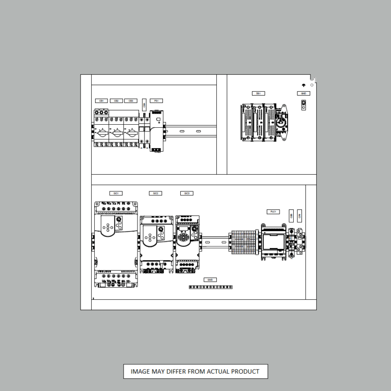 Micro810 PLC Panel with pushbuttons, PLC LCD, and Powerflex 4M VFDs.