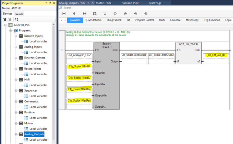 Analog Output PLC Logic Example - Automation Ready Panels